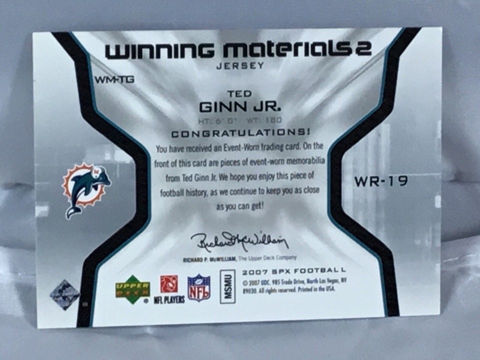 2007 SPX Ted Ginn Jr Winning Materials 2 WR-19 WM-TG RC | eBay