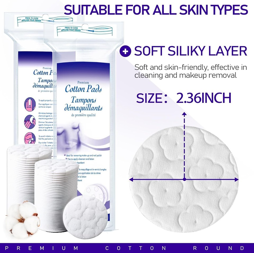 Premium Cotton Pads for Face, 300 Count Round Makeup Remover Pads, 100% ...