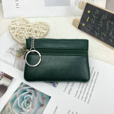 Leather Mini Women Purse Coin Card Key Ring Wallet Pouch Zipper Small ...