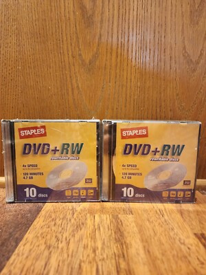 Lot Of 2 Staples DVD+RW Rewritable Discs 10-packs 4.7GB 2 Hrs Data ...