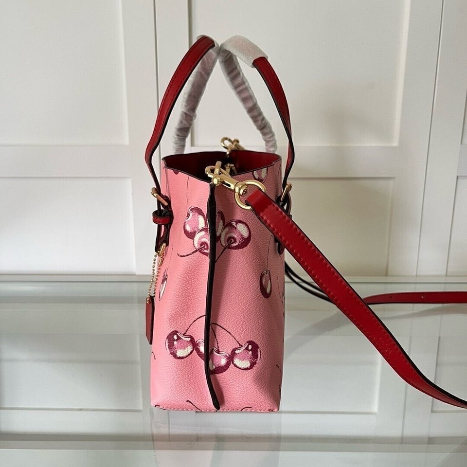 COACH Mollie Tote 25 Canvas Leather Cherry Pink 2way Shoulder Bag CR293 ...