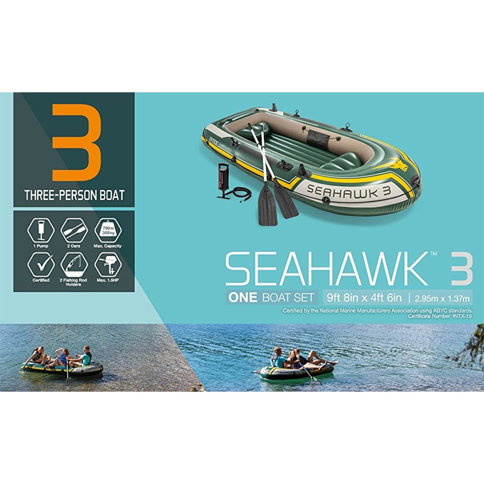 Intex Seahawk 3 Person Inflatable Boat Set w/ Aluminum Oars & Pump ...