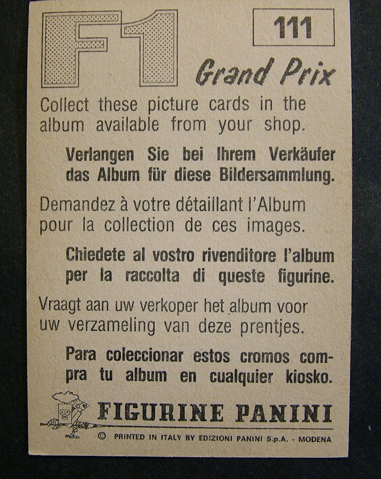 Formula 1 Grand Prix F1 Bruno Giacomelli Figurine Panini Pilots | eBay