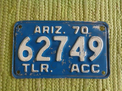 1970 Arizona TLR ACC License Plate AZ 70 Trailer Tag 62749 | eBay