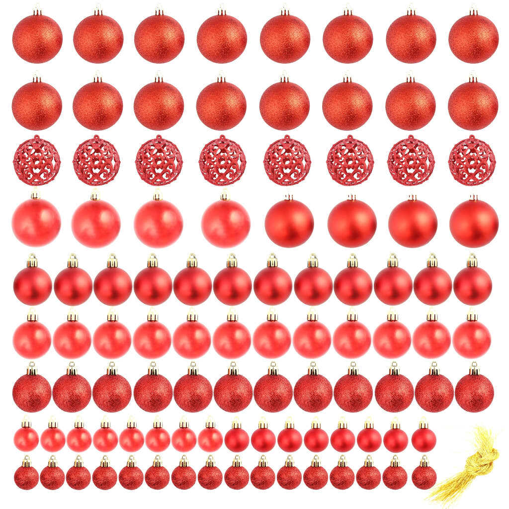 vidaXL 100pcs Christmas Ball Set 3-4-6cm Red Xmas Baubles Decor ...