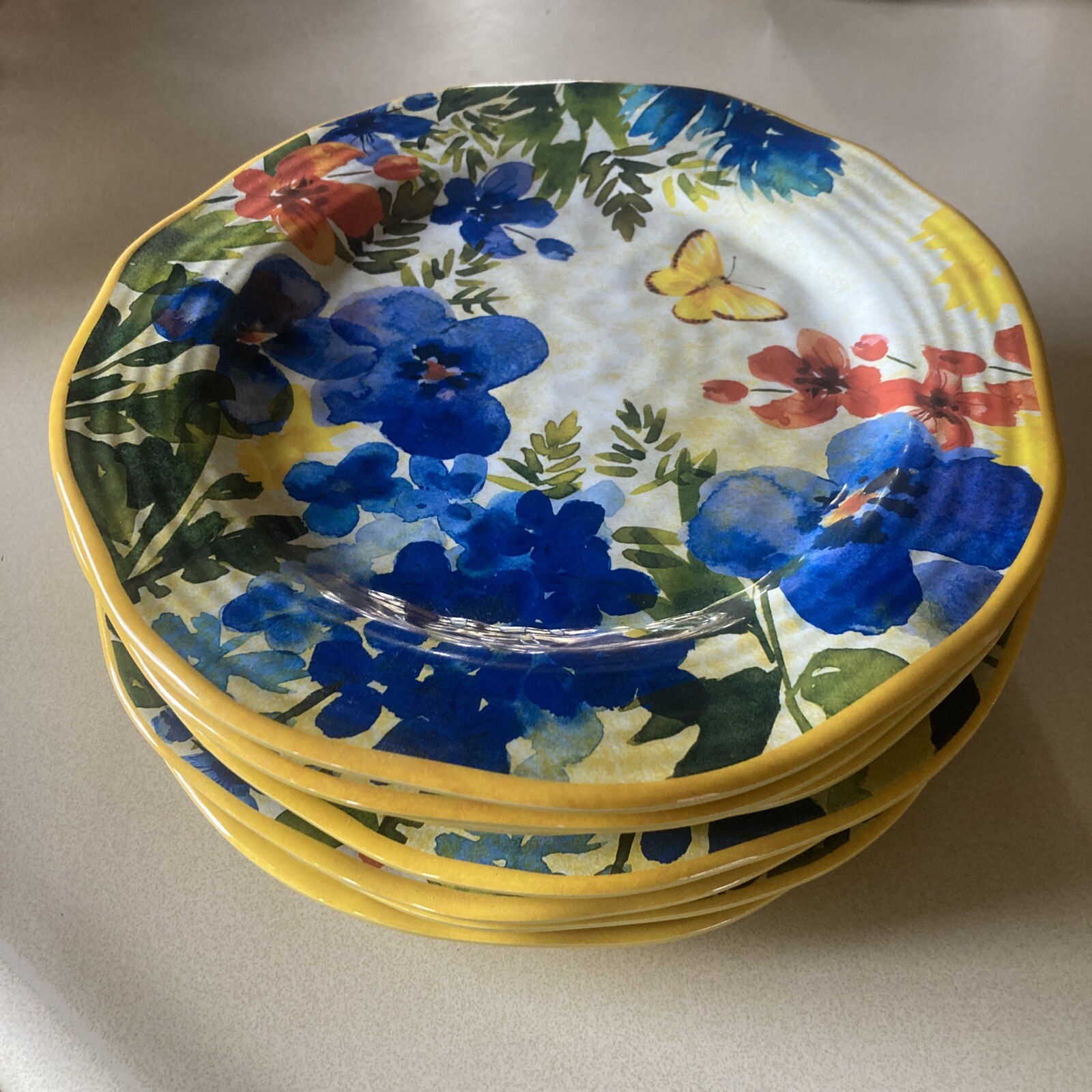 Lot of 7 Pier 1 Imports Melamine Butterfly Floral 9" Plates Yellow ...