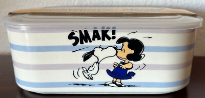 Peanuts SMAK Snoopy Lucy Charlie CHOW TIME 32oz Stoneware Lunch Box ...