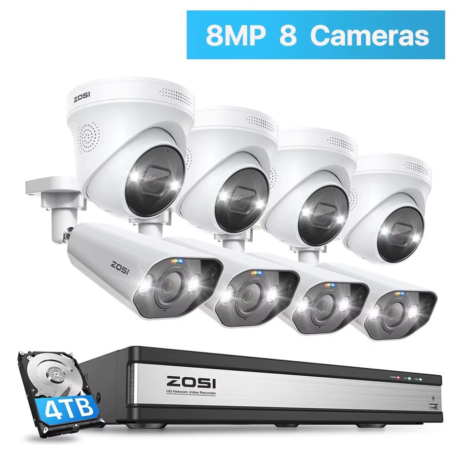 Security Camera System 4K 16CH NVR Outdoor IP Cameras AI Person Vehicle ...