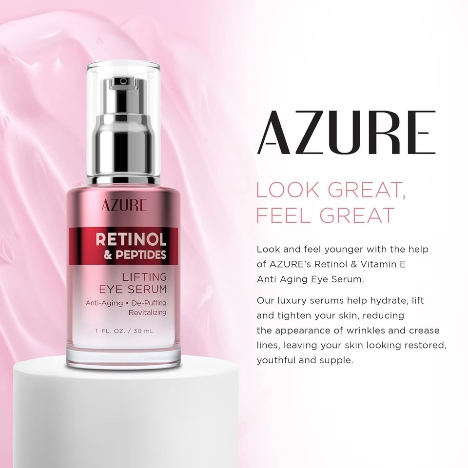 Azure Cosmetics Retinol & Peptides Lifting Eye Serum - Anti Aging, De ...