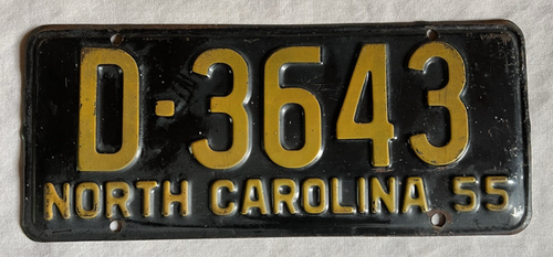 1955 North Carolina Dealer License Plate (#D-3643) | eBay