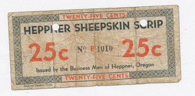 1934 HEPPNER SHEEPSKIN SCRIP HEPPENER OREGON GOOD FOR 25 CENTS | eBay
