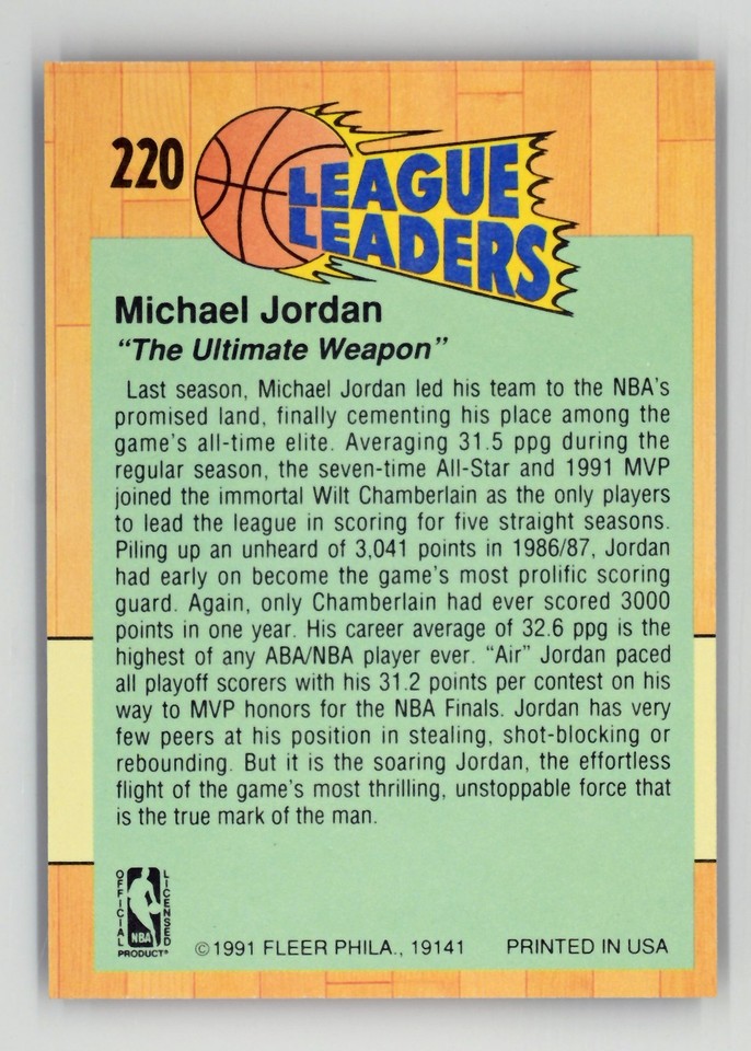 1991-92 Fleer #220 Michael Jordan League Leaders Chicago Bulls | eBay