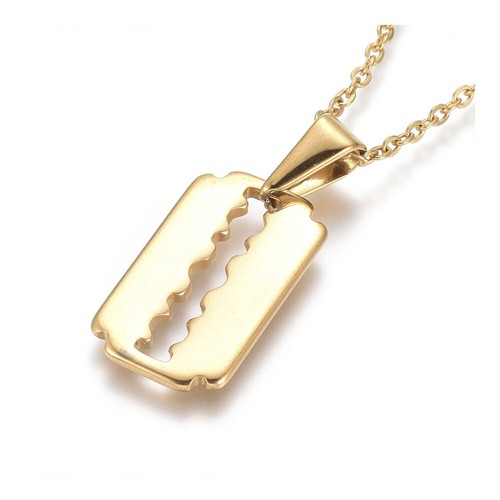 Stainless Steel Pendant Necklace Lobster Rectangle Razor Blade Gold 17. ...