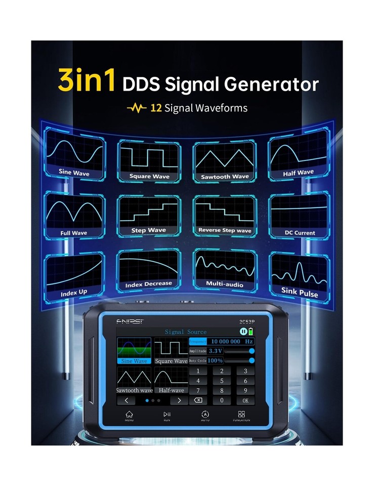 2C53P Handheld Tablet Oscilloscope Multimeter DDS Signal Generator 3in ...