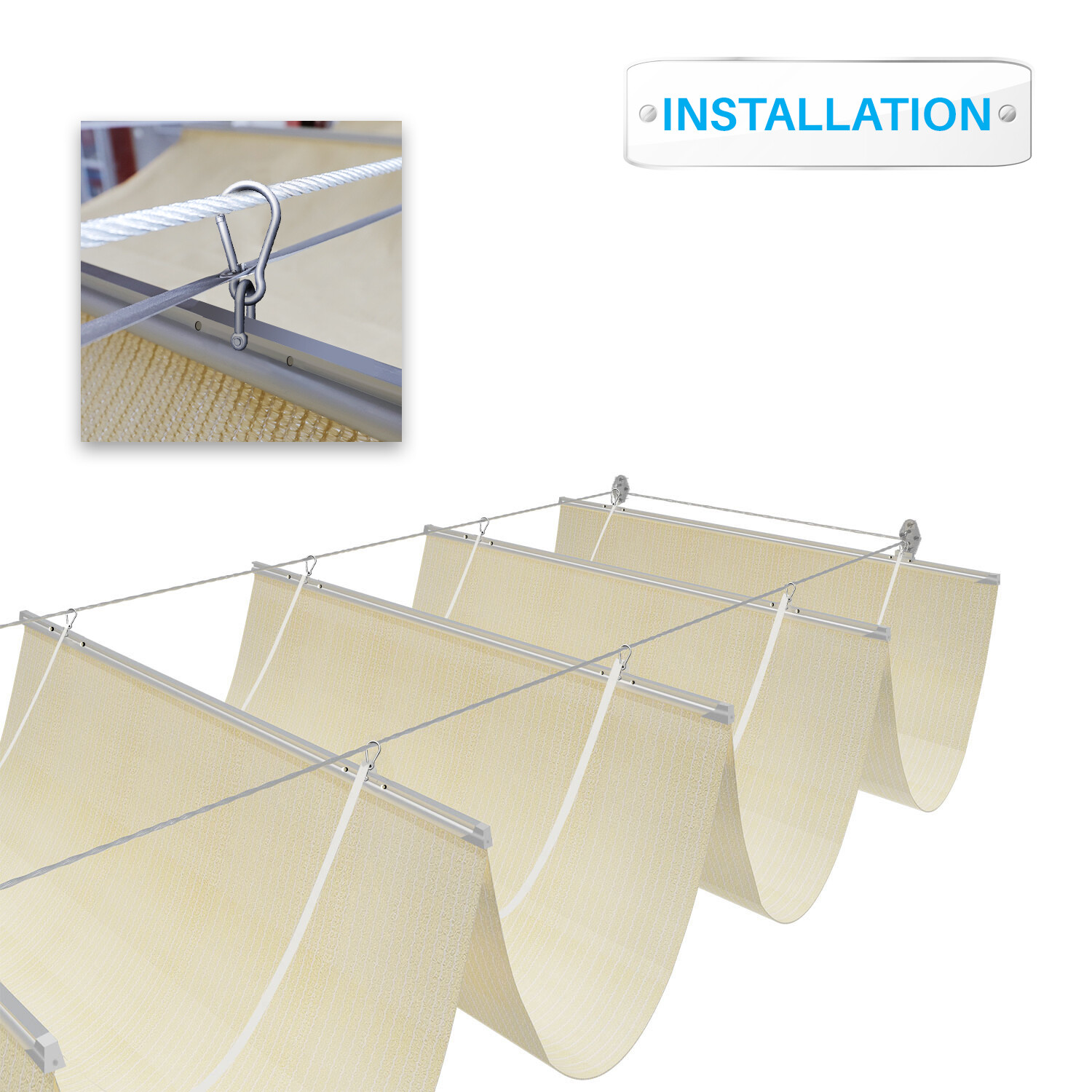 Retractable Canopy Cover Awning Shade w/ Wire for Roofing Yard Patio ...