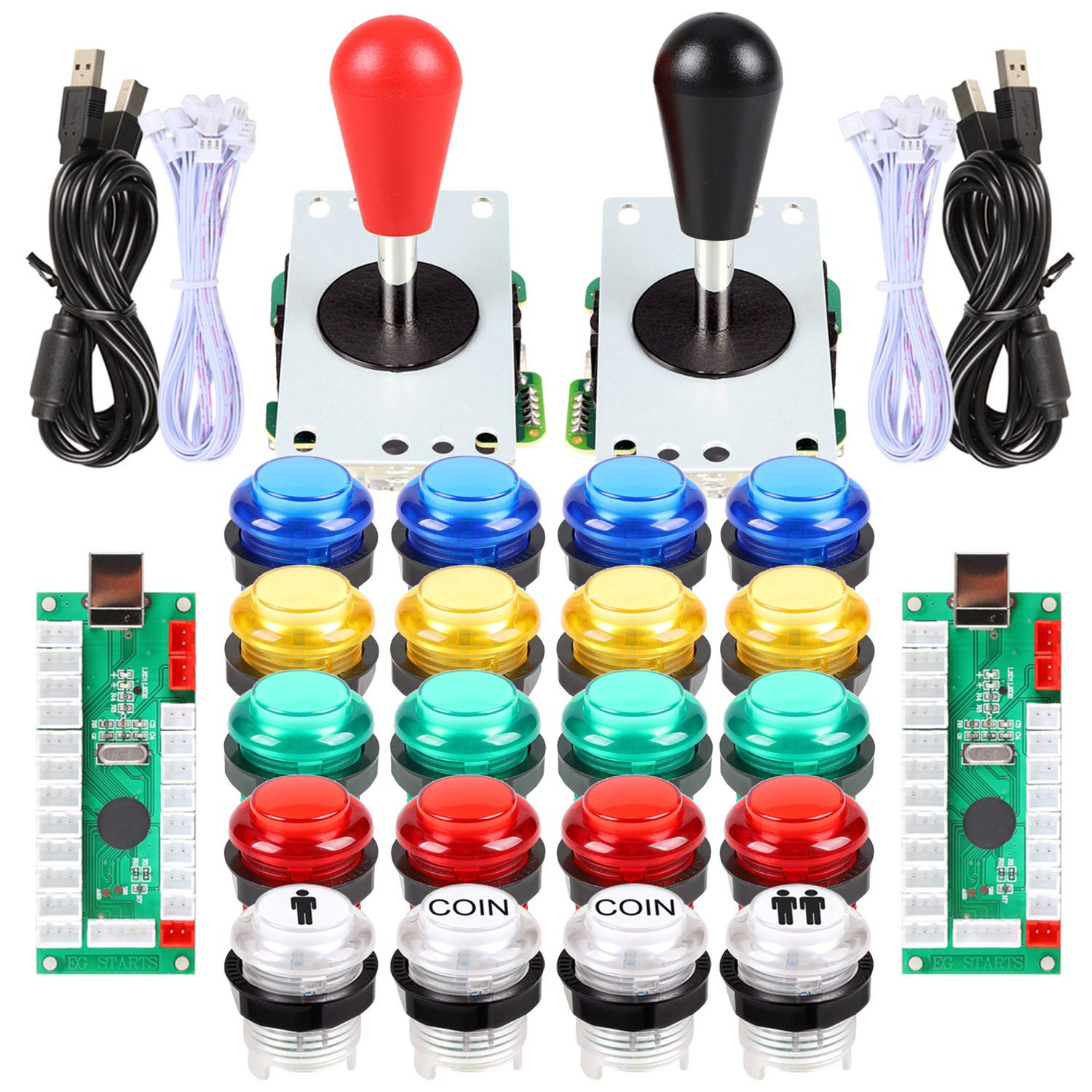 EG STARTS 2 Player Arcade Games DIY Kit Parts 2 Ellipse Oval Joystick ...