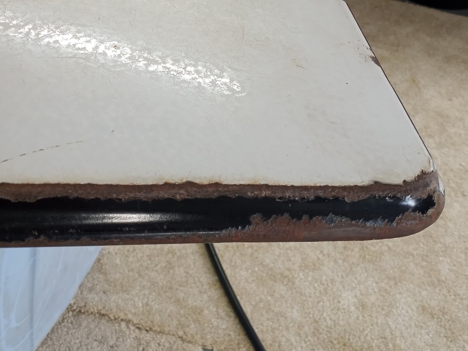 Vintage 1938 PORCELAIN ENAMEL TABLE TOP 25x40" WHITE BLACK RICHMOND ...