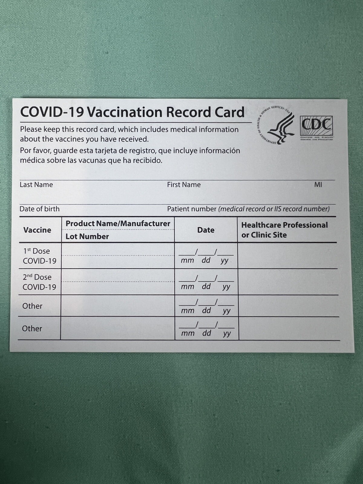 2 Pcs CDC COVID 19 Vaccination Blank Card Collector Use FREE SHIP WITH TRACKING | eBay