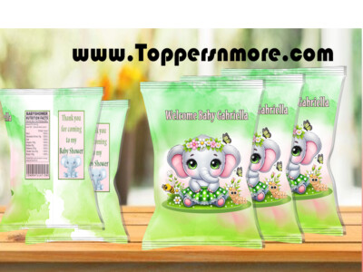 (12) Personalized ELEPHANT Chip Candy Treat Bags Party Favors Printed ...