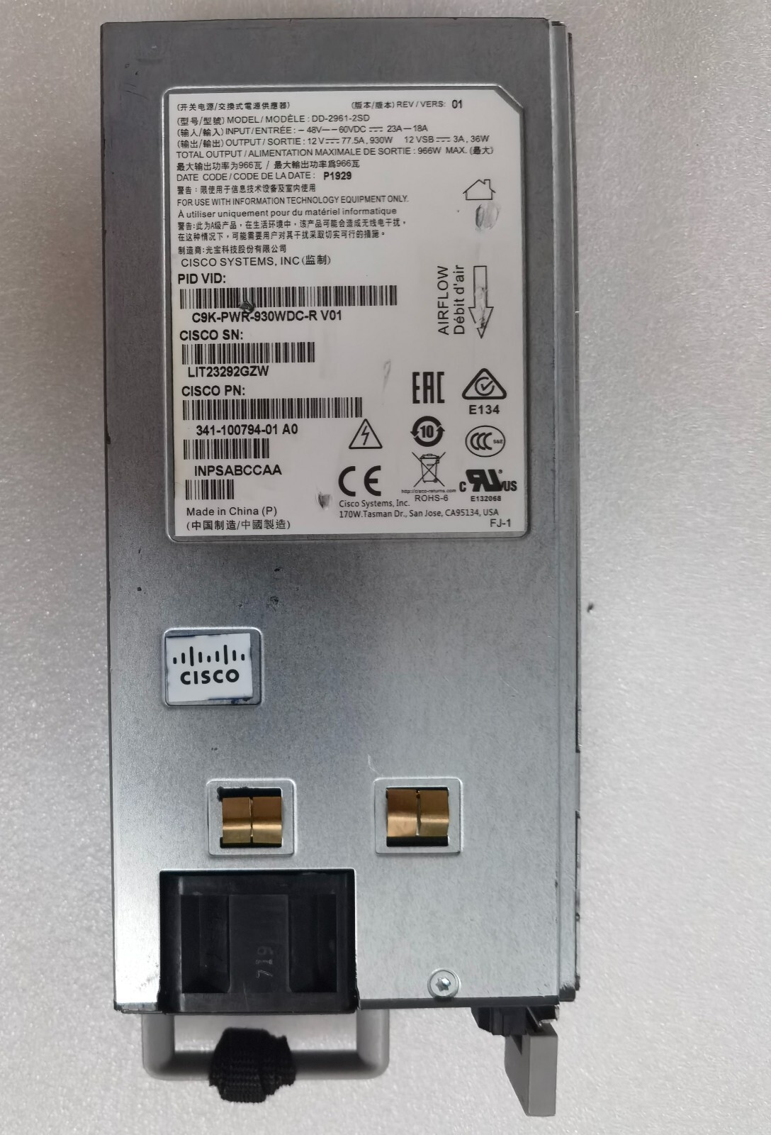 Cisco C9K-PWR-930WDC-R V01 341-100794-01 Power Supply for Catalyst 9500 ...