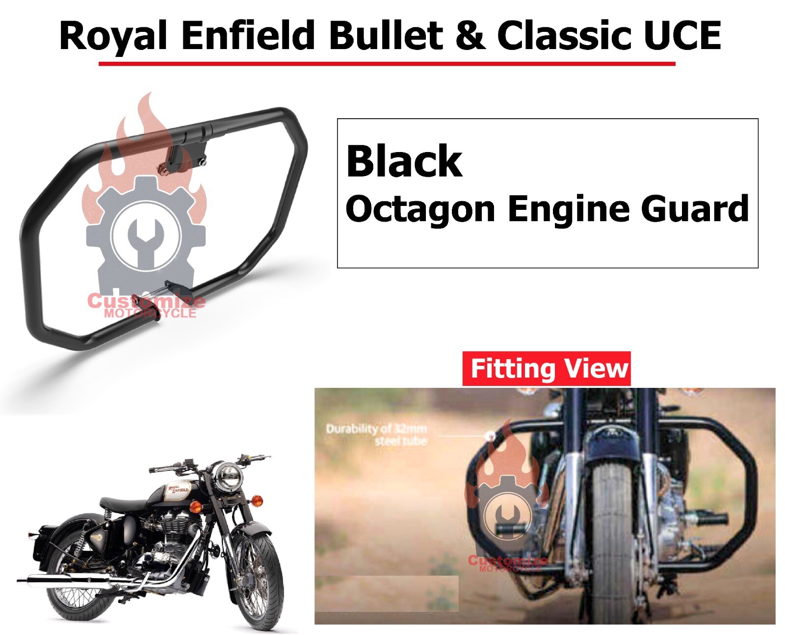 Royal Enfield "Bullet & Classic UCE" Black Octagon "Engine Guard" | eBay
