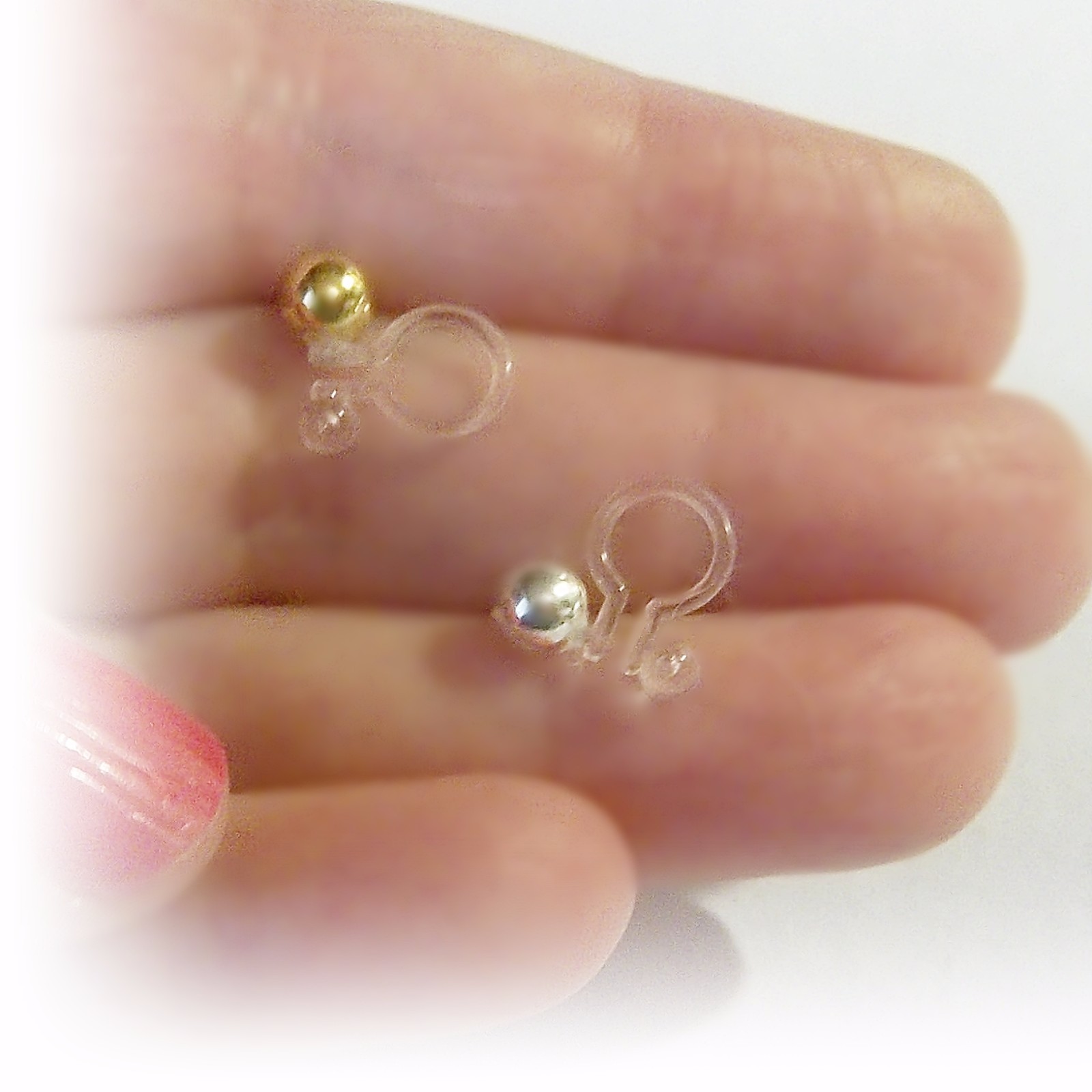 Invisible 5mm Silver or Gold Plated, 1 Pair, Clip On Stud,Non-Pierced ...