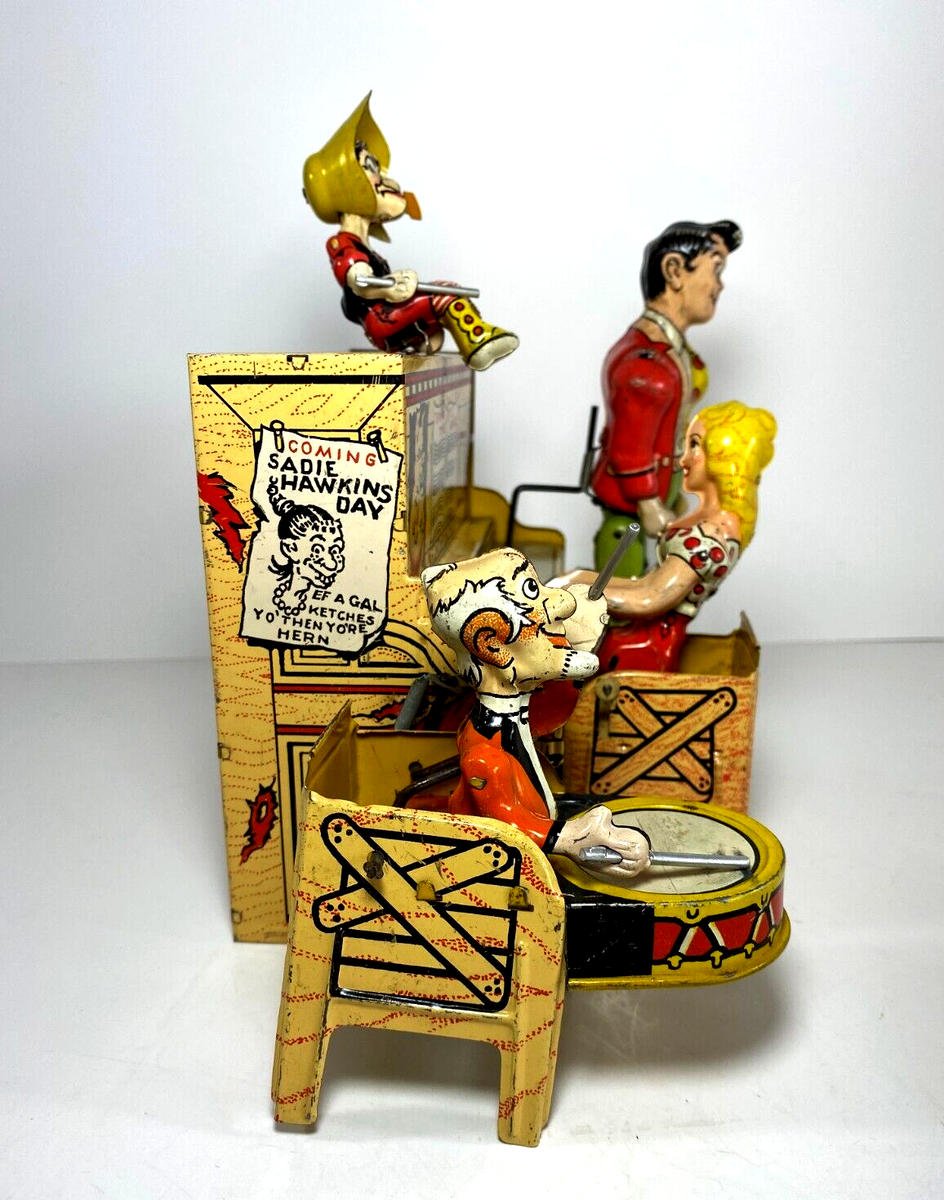 1945 Lil Abner Dogpatch Band Tin Litho Windup Unique Art Co 1945 Lil Abner Dogpatch Band Tin Litho Windup Unique Art Co