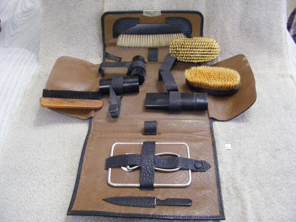 6) VINTAGE COLLECTIBLE MEN'S GROOMING KIT IN BLACK LEATHER POUCH | eBay