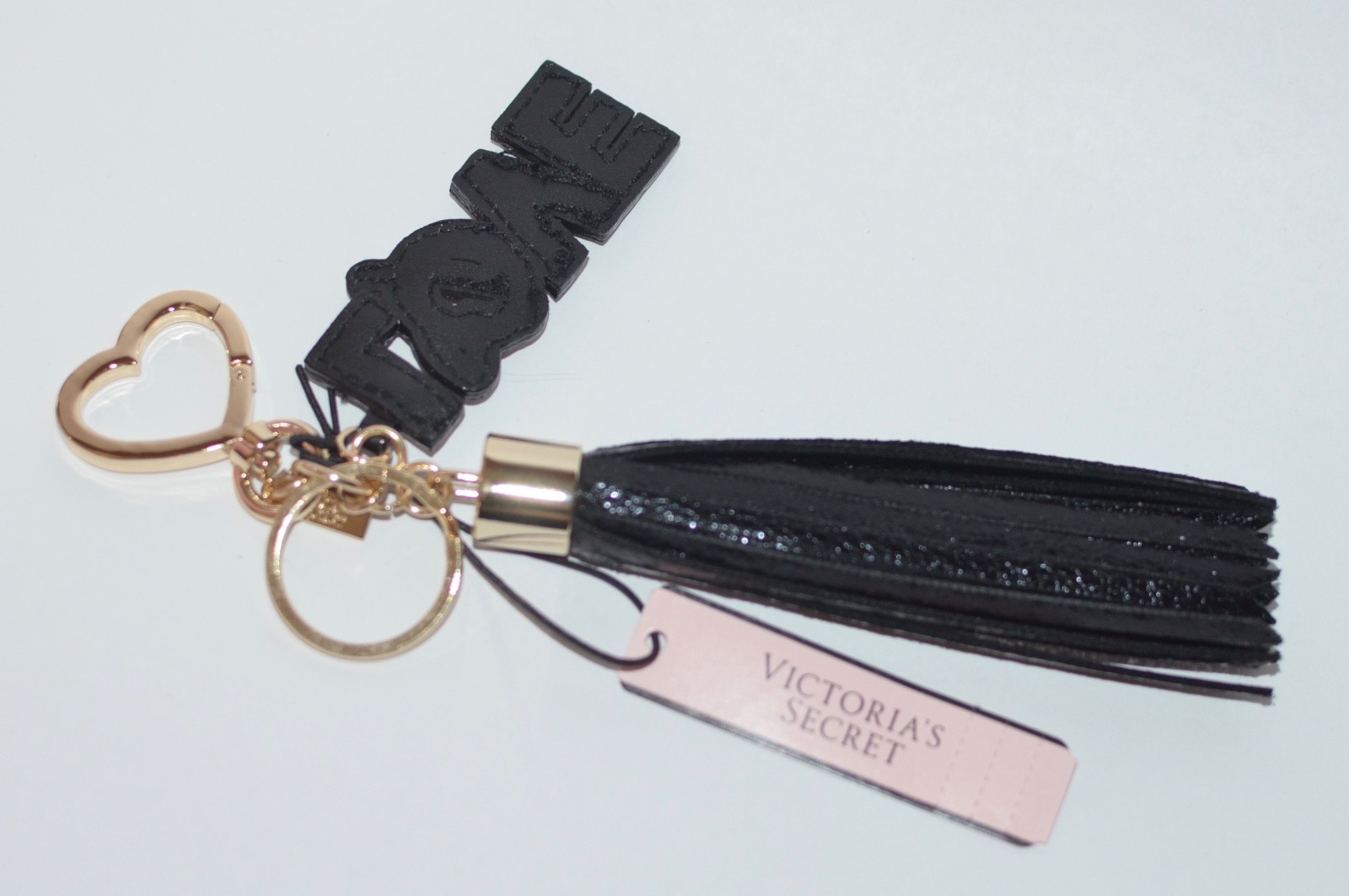 VICTORIA'S SECRET RUNWAY PATCH GOLD BLACK RED LOVE TASSEL KEYCHAIN CLIP ...