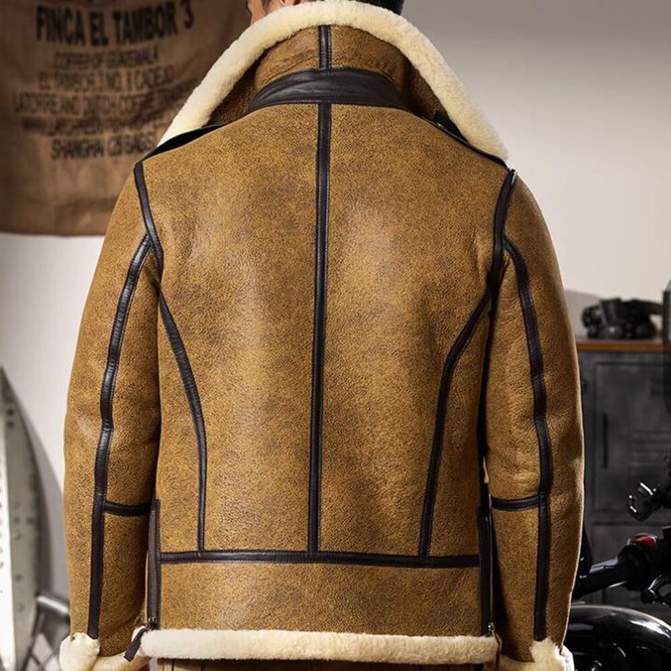 Denny&Dora Men's Shearling Jacket B6 Bomber Jacket Air Force Flight ...