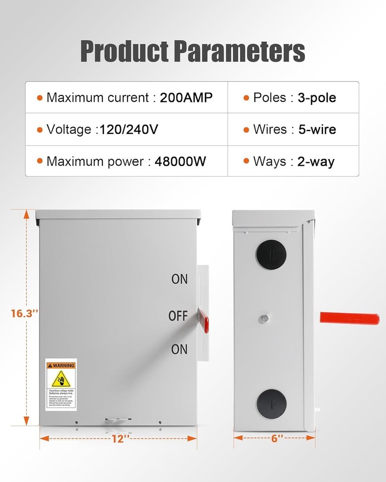 200 Amp Transfer Switch, Generator Manual Transfer Switch, 48000W ...