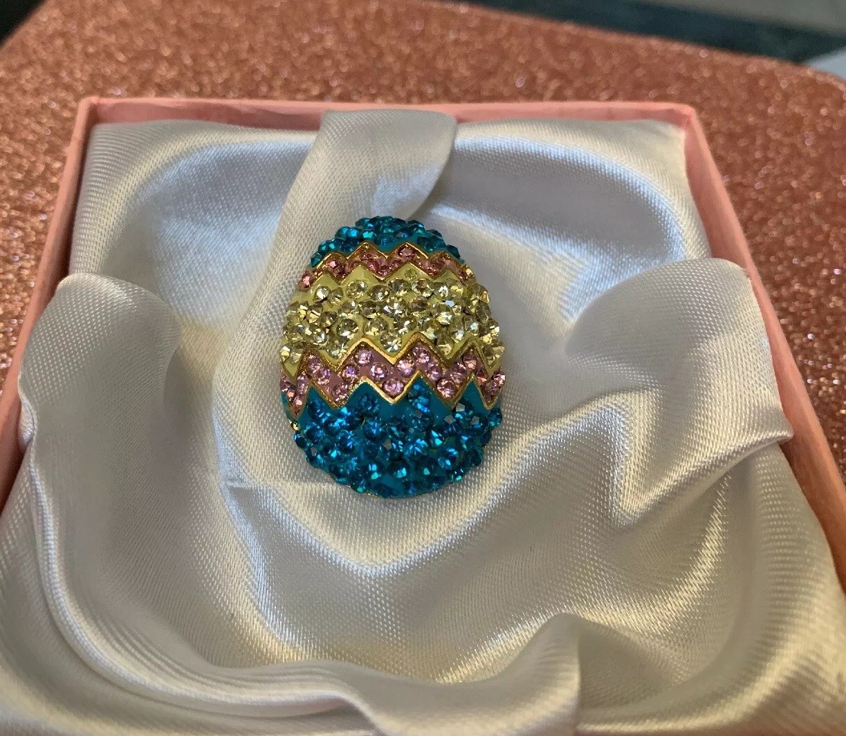 SPARKLING COLORED SPRING EASTER EGG PIN MADE WITH PINK BLUE & YELLOW ...