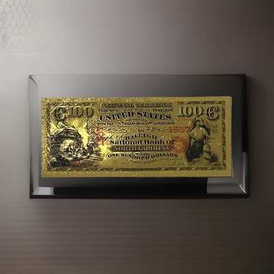 GEM💥 24K GOLD 1875 $100 "C NOTE" N. Carolina Rep* MINT Collection Note ...