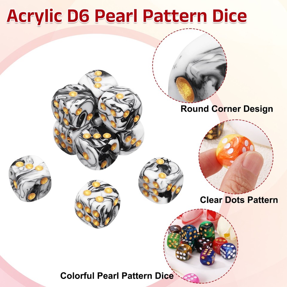 24Pcs 6 Sided Colored Standard Dice, Acrylic D6 Game Dice, Black/White ...