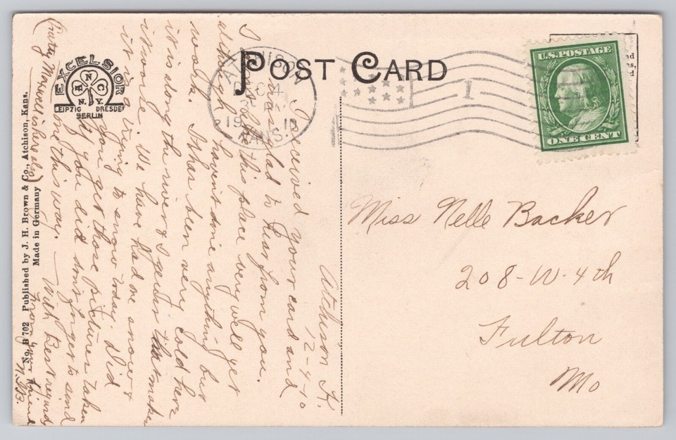 Kansas (KS) View Postcard by Excelsior Limestone Post Office, Atchison ...