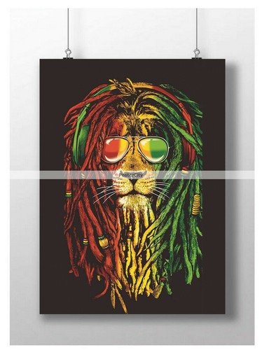 BOB MARLEY LION POSTER JAMAICA MUSIC LEGEND TRIPPY RASTA ART PRINT A3 ...