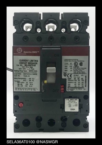 GE Spectra RMS SELA36AT0100 Circuit Breaker w/ 24v Shunt Trip ~ 100 Amp ...