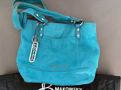 B. MAKOWSKY Turquoise Snake Embossed Large Leather Handbag Purse Tote ...