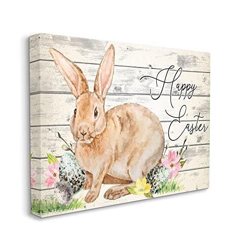 Stupell Industries Spring Floral Happy Easter Bunny Canvas Wall Art, 20 ...
