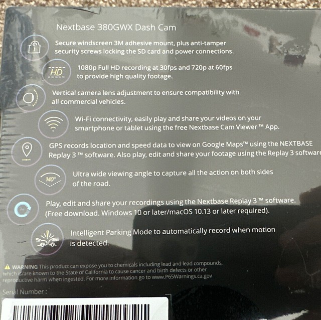 NEXTBASE 380GWX Front and Rear Dash Cam - Black for sale online | eBay