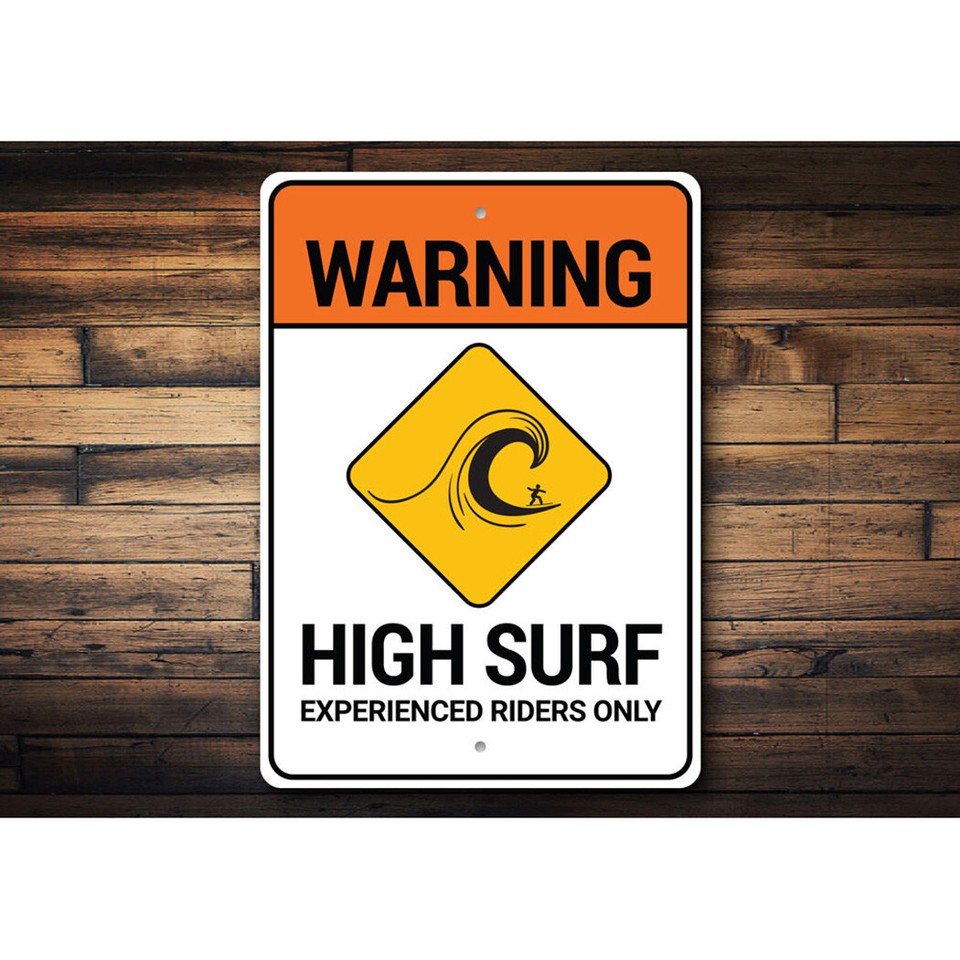 Warning High Surf, Coastal Sign, Surfer Sign, Beach Safety Metal Sign ...