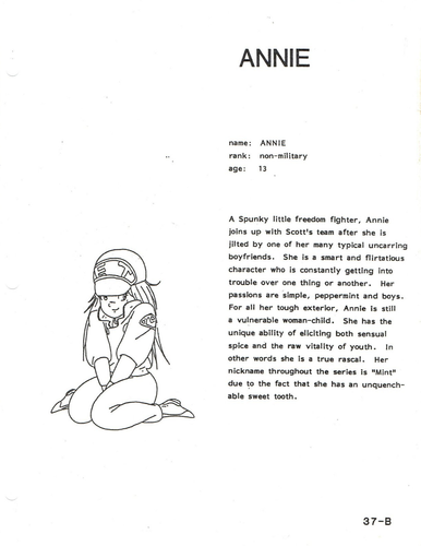 ROBOTECH "Annie" Model Sheet Carl & Svea Macek Text/Layout Harmony Gold ...