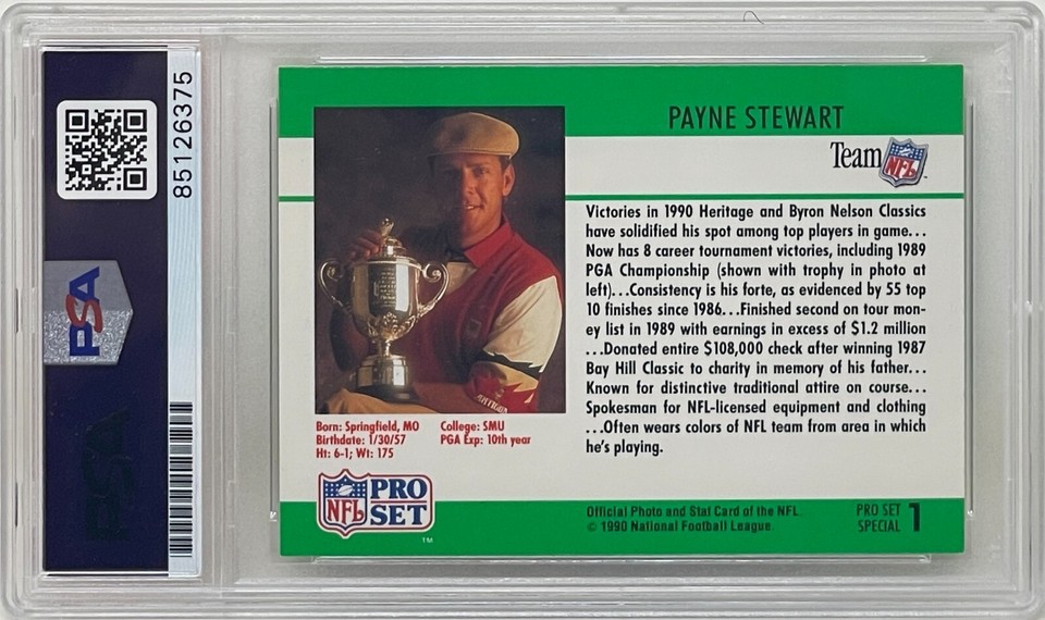 Payne Stewart Signed 1990 NFL Pro Set PGA Tour Golf Card #1 GB Packers ...