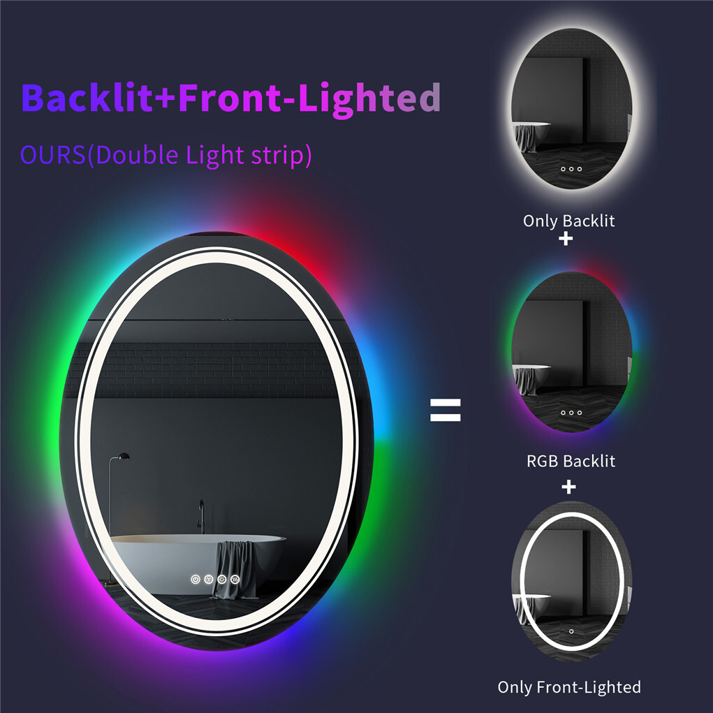 32x24" Oval LED Lighted RGB Bathroom Mirror Anti-Fog 4 Smart Touch ...