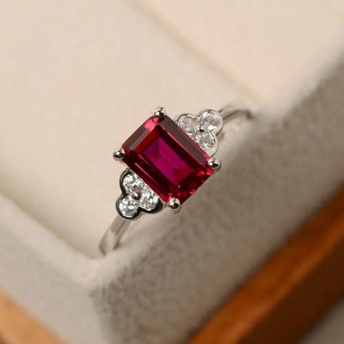 925 Sterling Silver Lab Created Ruby Ring July birthstone Engagement Ring | eBay