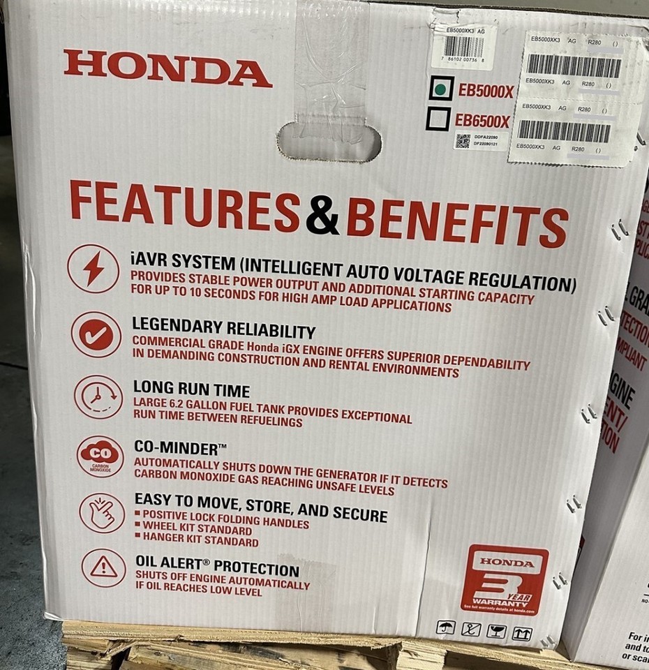 Honda EB5000 5000 W 120/240V Industrial Portable Generator w/ CO-MINDER ...