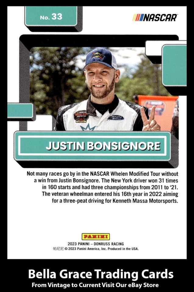 2023 Panini Donruss Racing Justin Bonsignore #33 Kenneth Massa Green ...