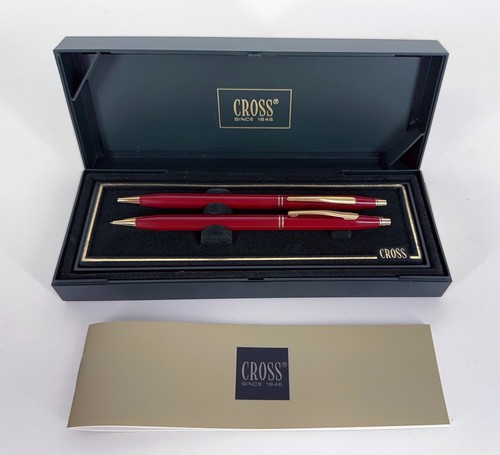 CROSS Ballpoint Pen and Pencil Set 380105 Red w/ Gold Trim New w/ Box ...