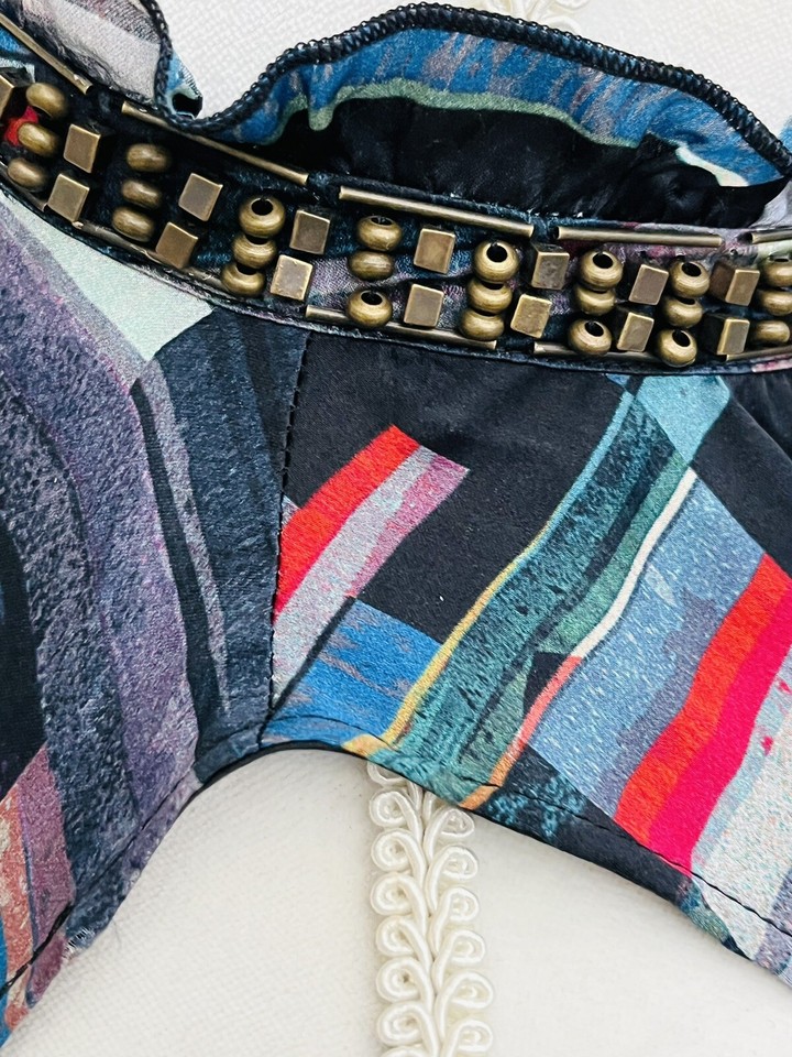 Robert Graham Lorenza Geometric Dress Women Beaded Collar 100% Silk ...