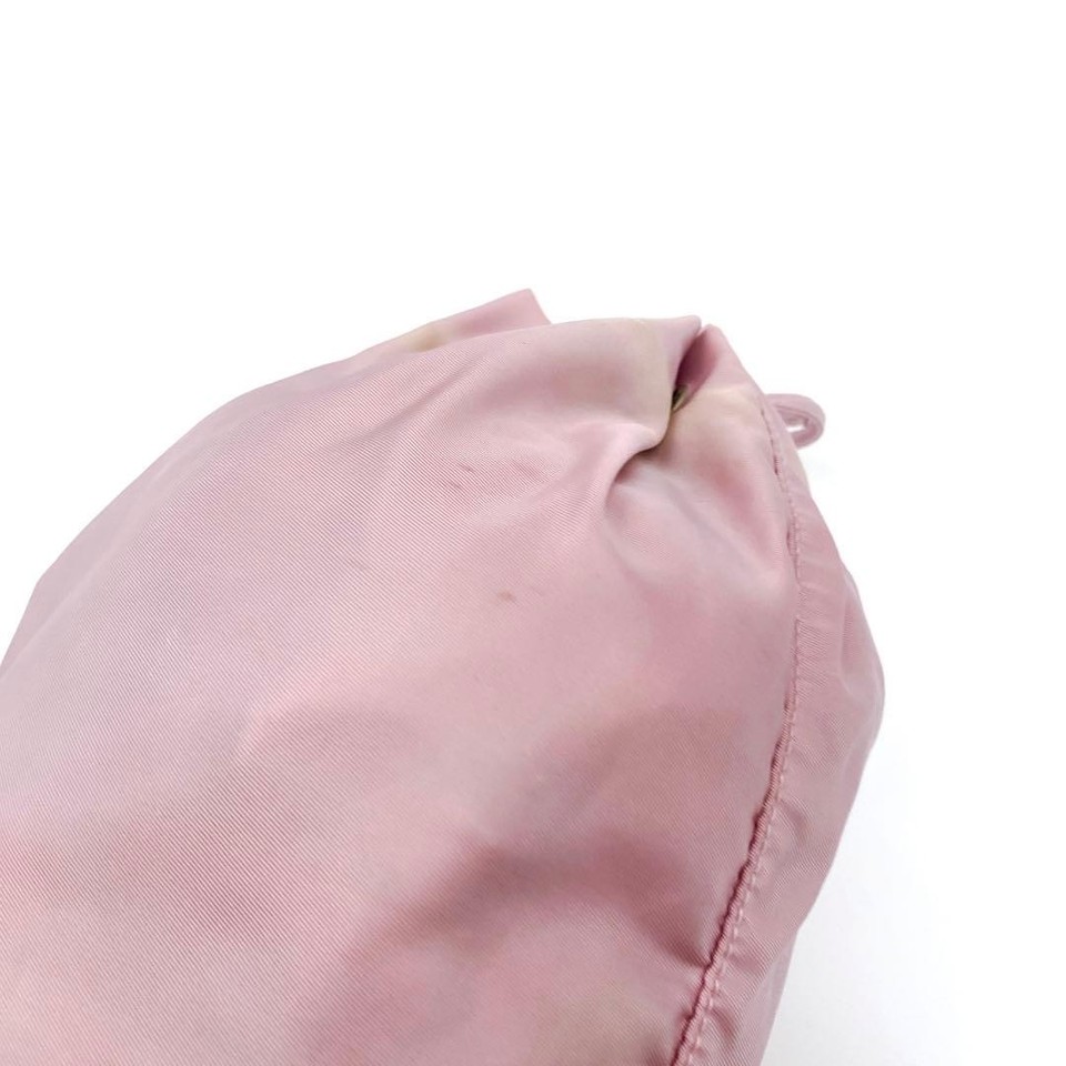 PRADA Triangle Logo Nylon Drawstring Pouch Pink Authentic Bag Women's ...